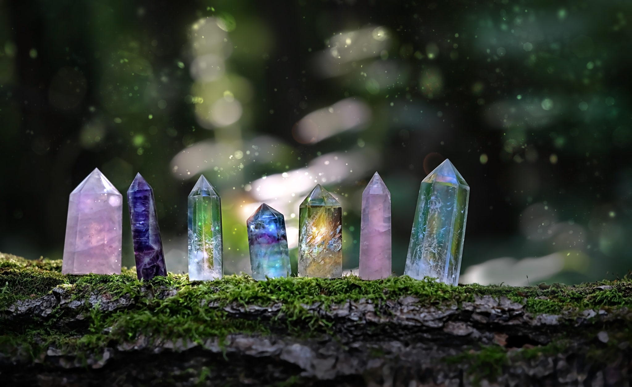 Gemstones,Minerals,On,Mysterious,Natural,Forest,Background.,Quartz ...